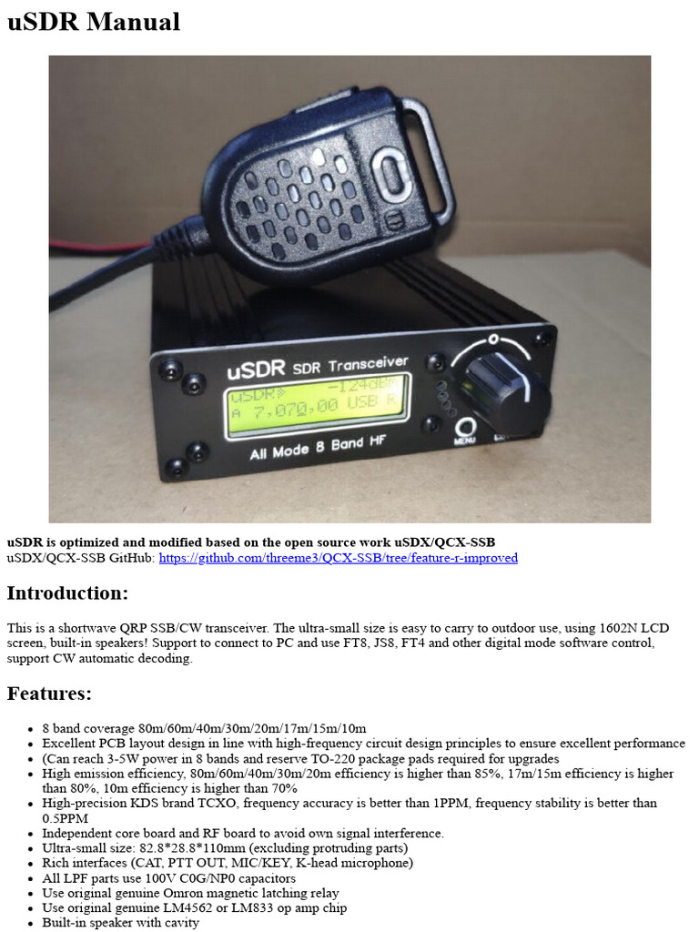 uSDR Manual | PDF | Analog To Digital Converter | Analogue Electronics