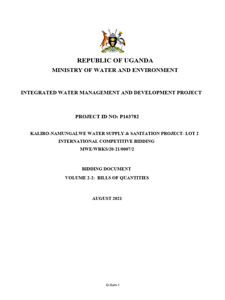 Vol 2 - 2 BOQs Kaliro-Namungalwe | PDF | Pipe (Fluid Conveyance) | Concrete