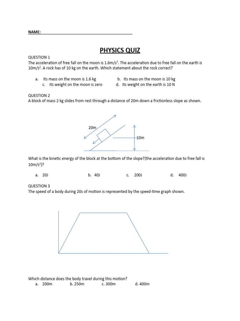 PHYSICS_QUIZ | PDF | Mass | Acceleration