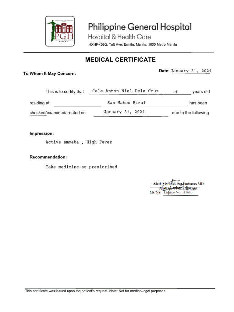 PGH - Medical Certificate - 20240131 - 195953 - 0000 | PDF