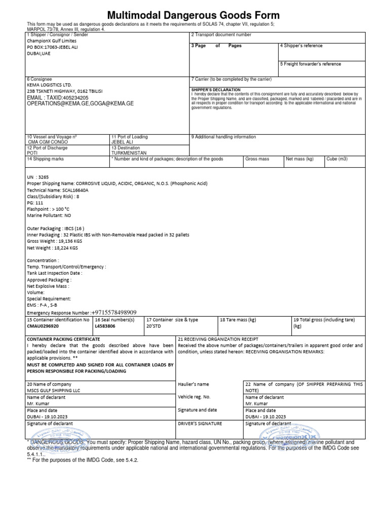 DGD-1 - 19102023 | PDF | Dangerous Goods | Supply Chain Management
