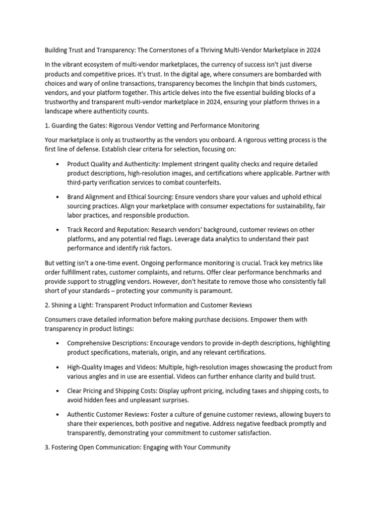 Building Trust and Transparency - The Cornerstones of A Thriving Multi ... Building Trust and Transparency - The Cornerstones of A Thriving Multi ...