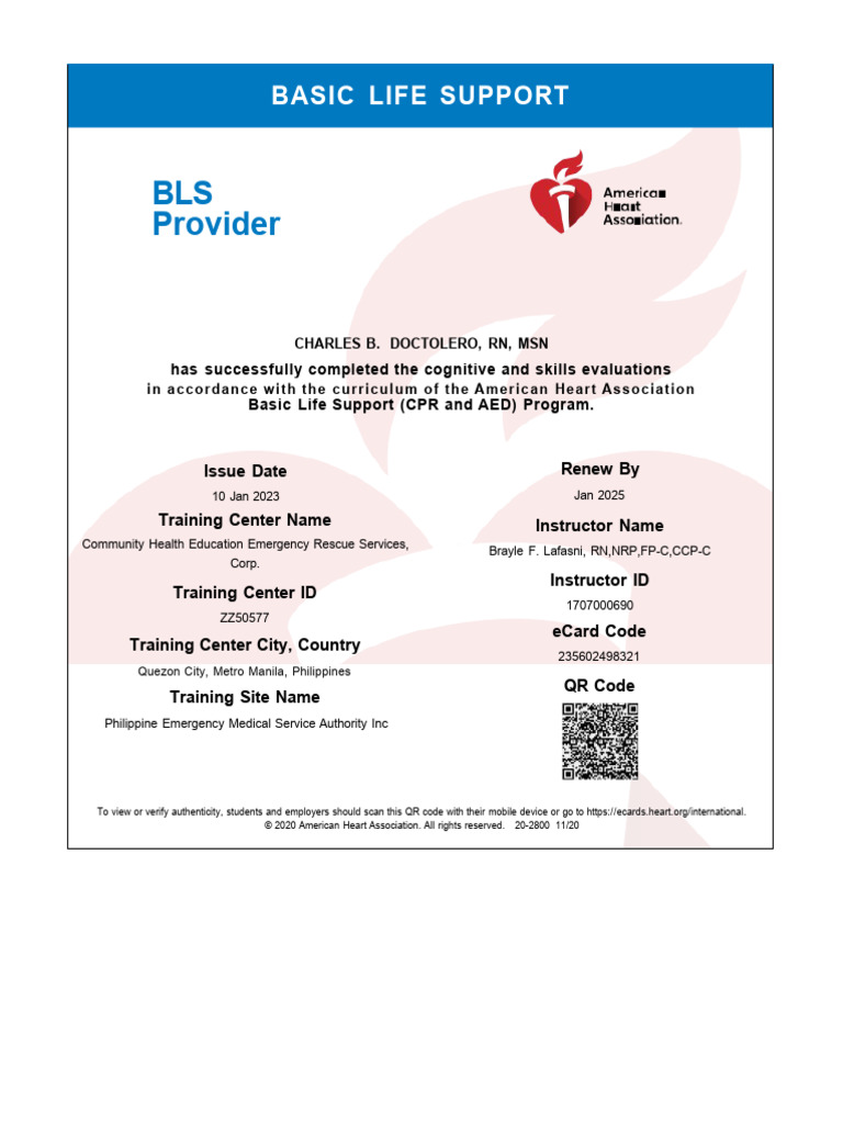 BLS Certification Completion - Charles B. Doctolero | PDF