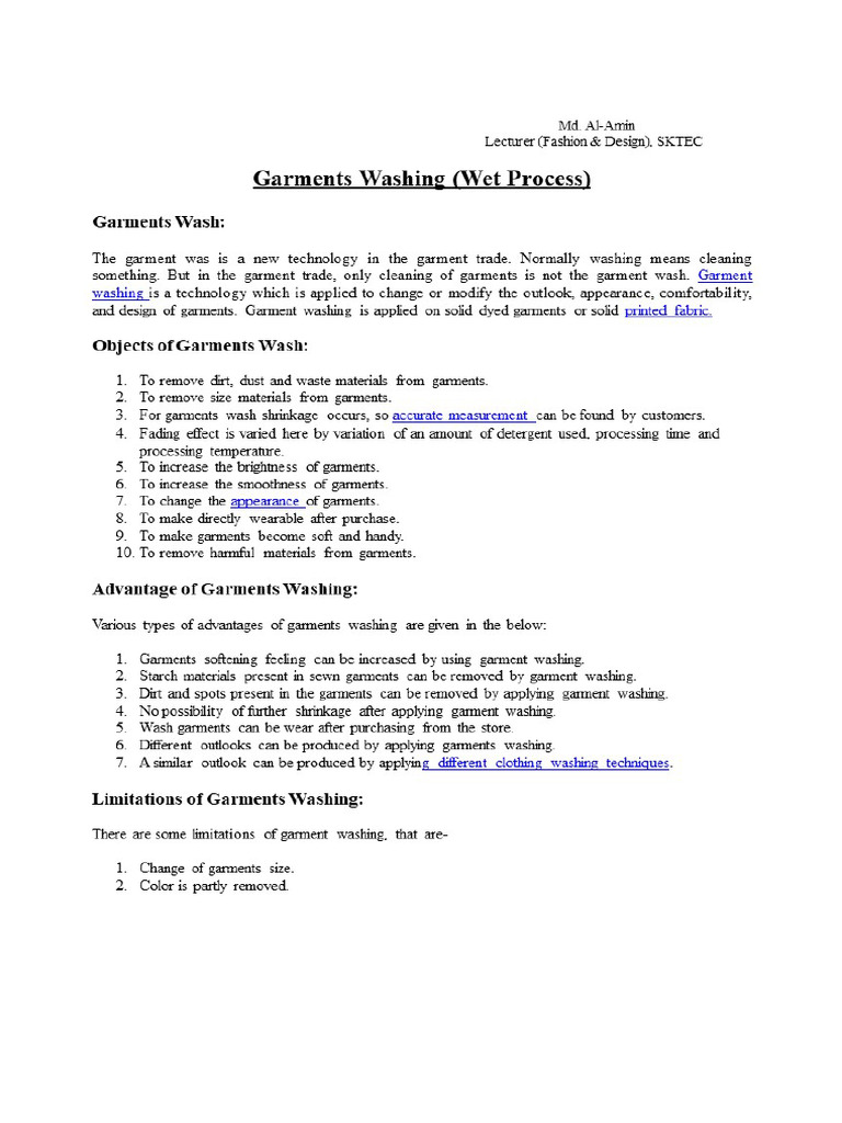 Apparel Washing (Wet Process) | PDF