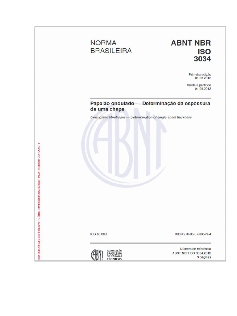 NBR 3034 Papelão Ondulado - Determinação Da Espessura de Uma Chapa | PDF