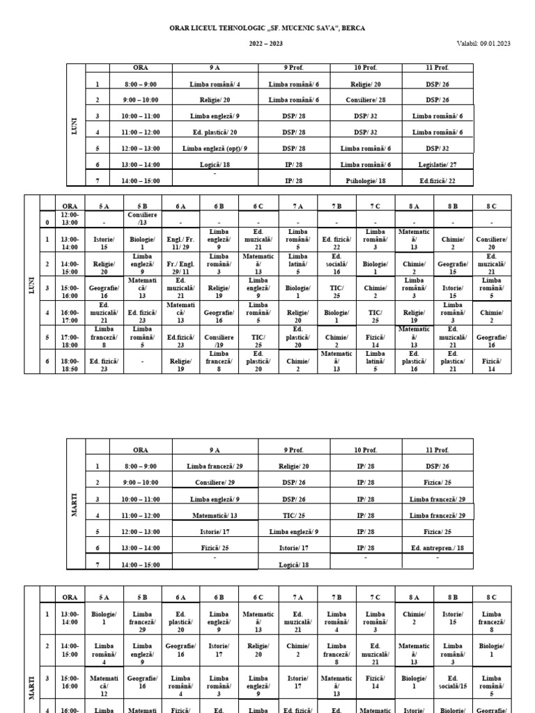 Orar Liceul Tehnologic-3 | PDF