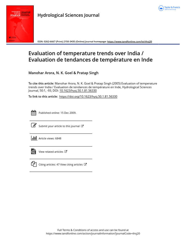 Evaluation of Temperature Trends Over India Evaluation de Tendances de Temp Rature en Inde | PDF ...