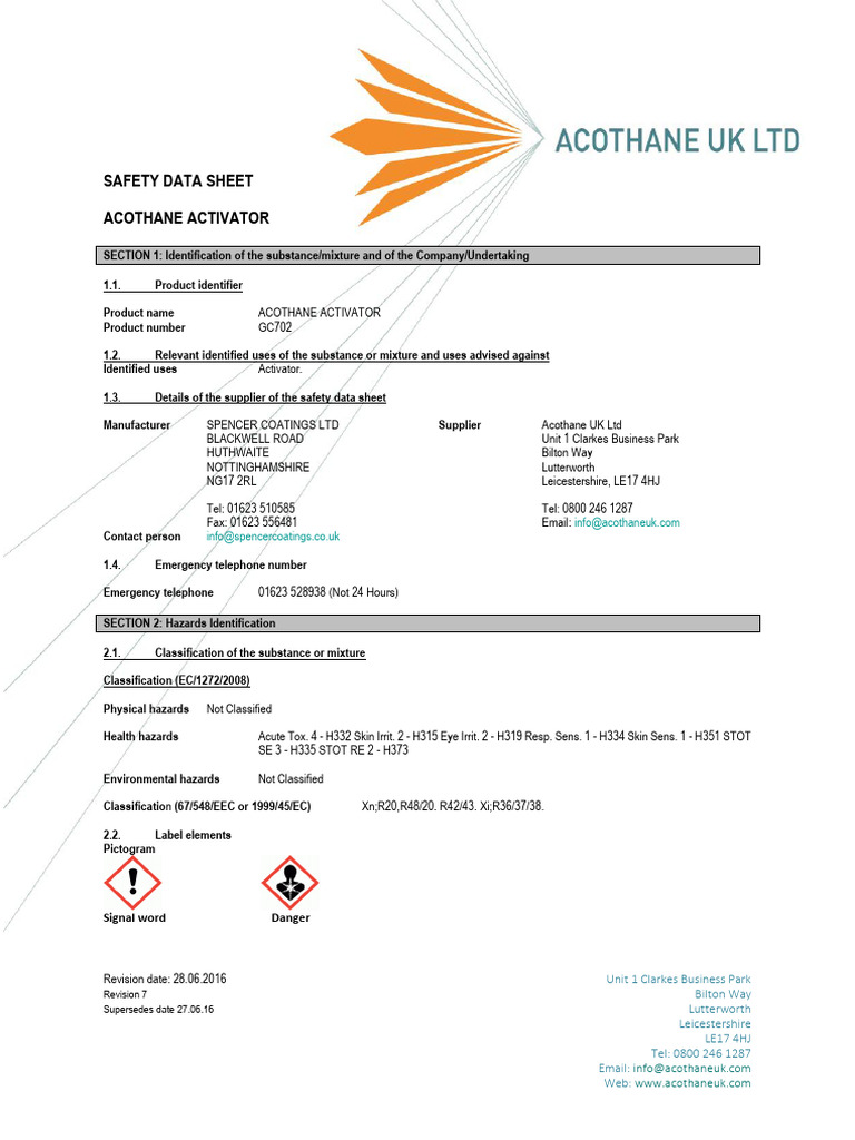 Acothane DW Activator MSDS | PDF