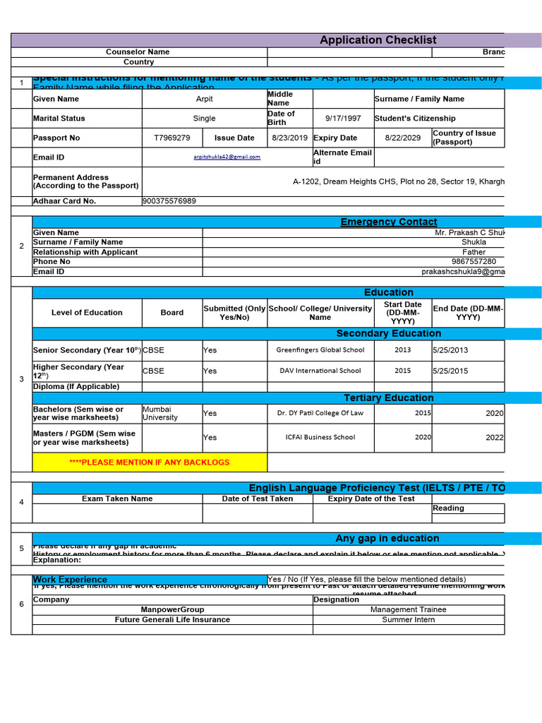 Application Checklist | PDF