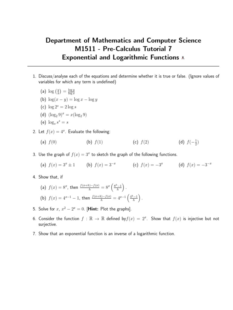 Tutorial 7 | PDF | Logarithm | Function (Mathematics)