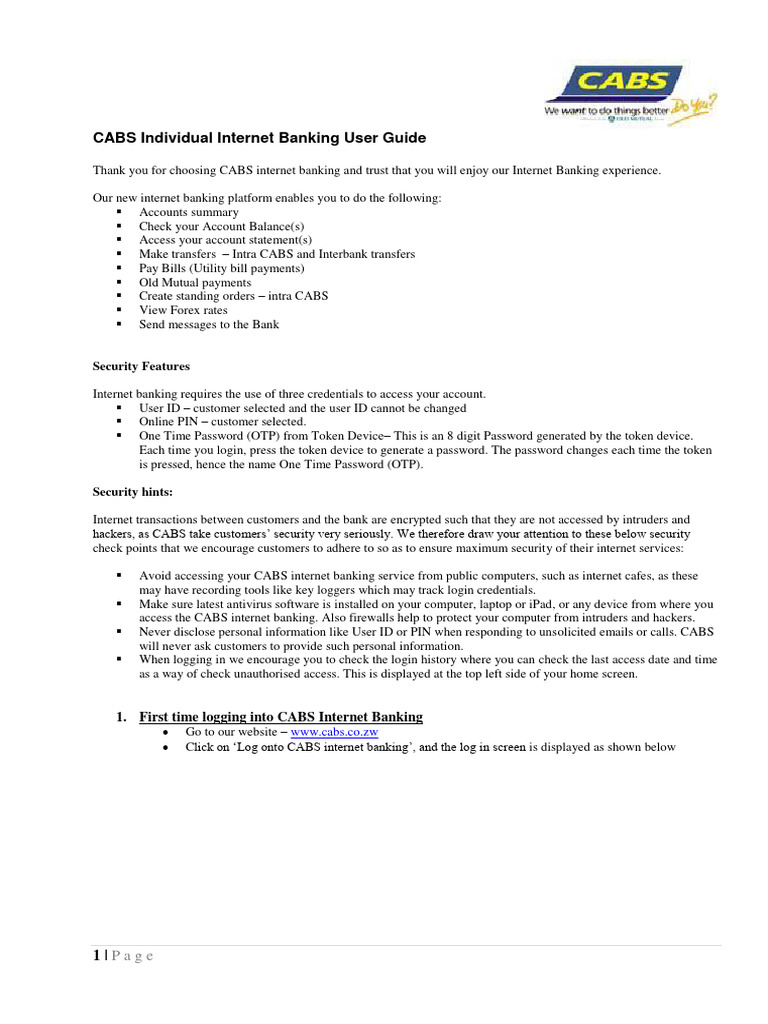 CABS Internet Banking User Guide - Individual | PDF