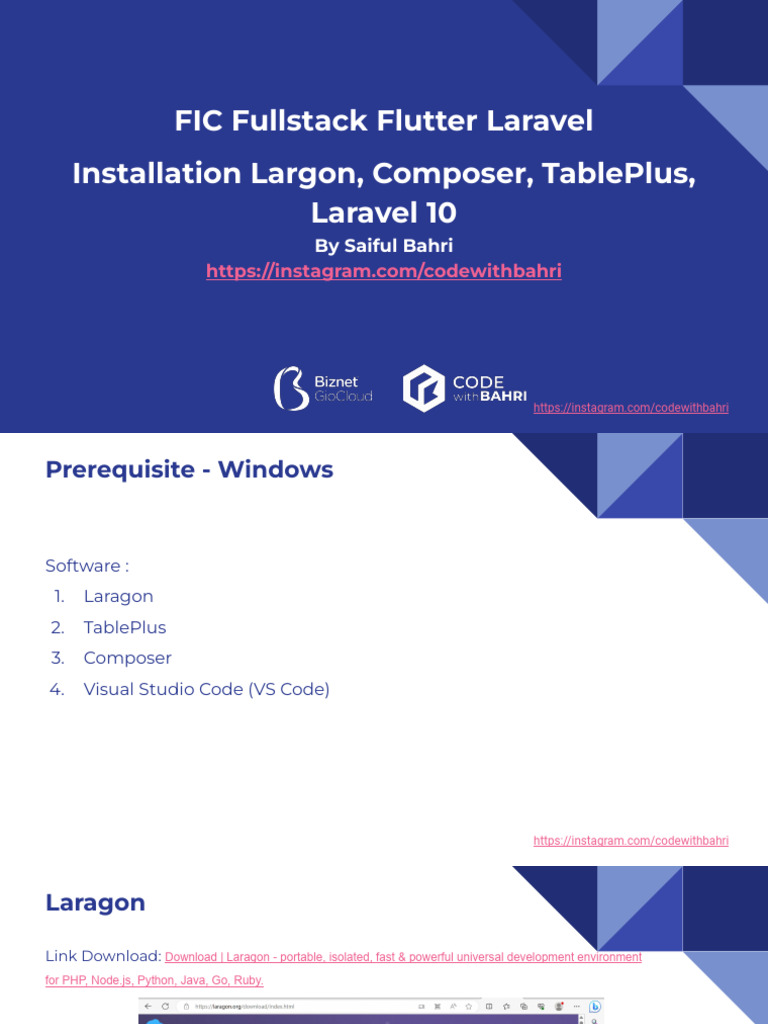 FIC 8 Fullstack Laravel - Install Laragon, Composer, TablePlus, Laravel 10 | PDF | My Sql ...