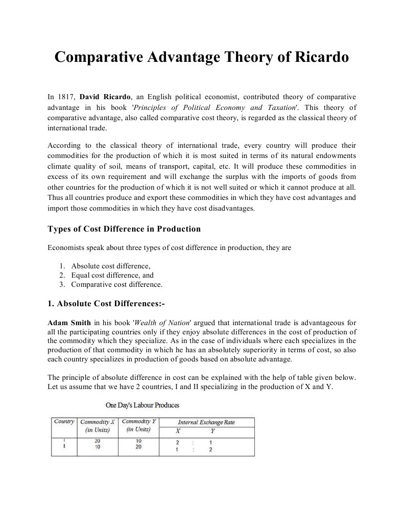 Comparative Advantage Theory of Ricardo | PDF | Comparative Advantage | Commodity