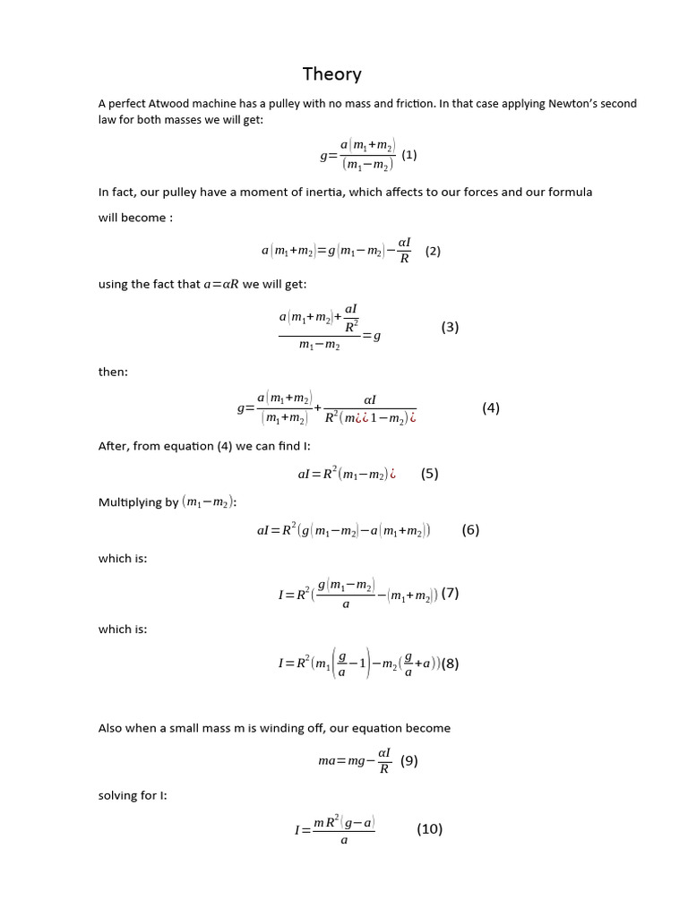 Atwood Machine Theory | PDF | Mathematics | Physical Quantities