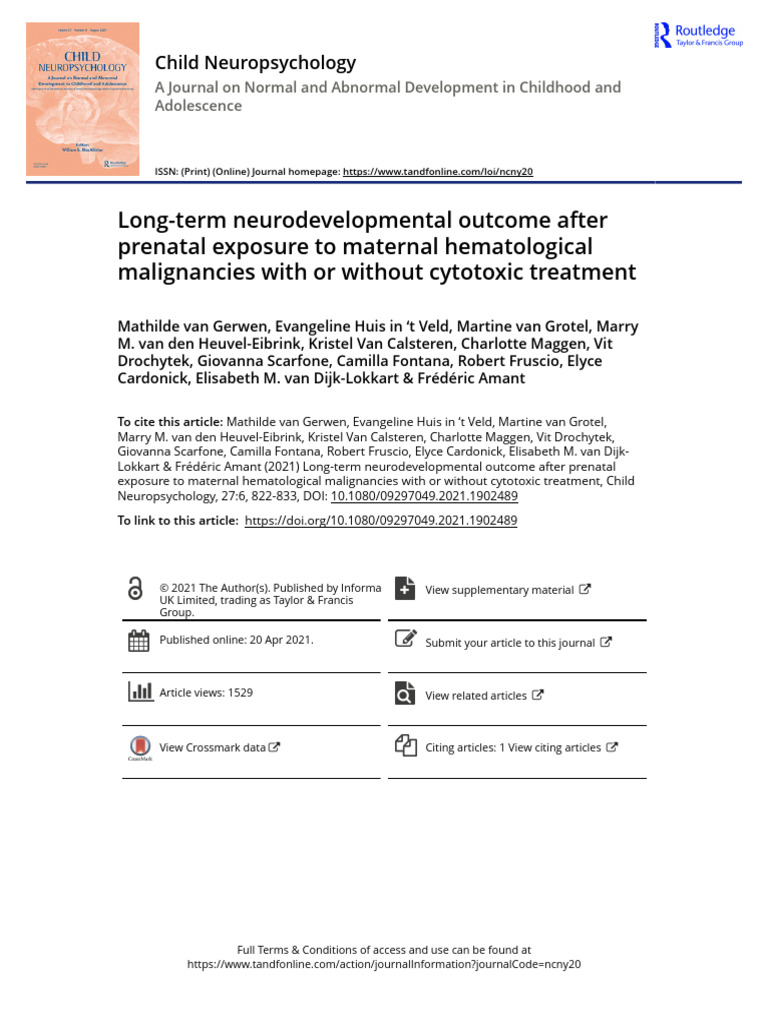 05-Long-Term Neurodevelopmental Outcome After Prenatal Exposure To Maternal Hematological ...