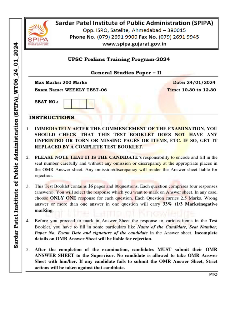 SPIPA 202324 Test 06 | PDF