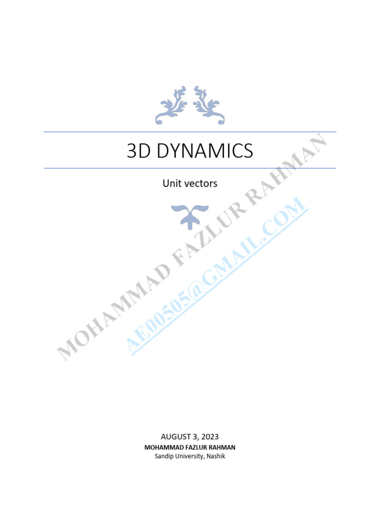 3D Dynamics - 0102A - Fundamentals of Kinematics - Unit Vectors-1 | PDF