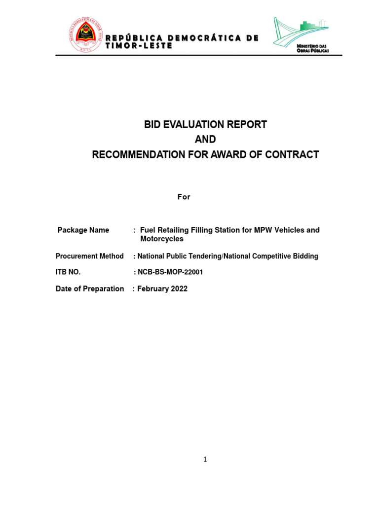 Bid Evaluation Report for Fuel Station | PDF | Business