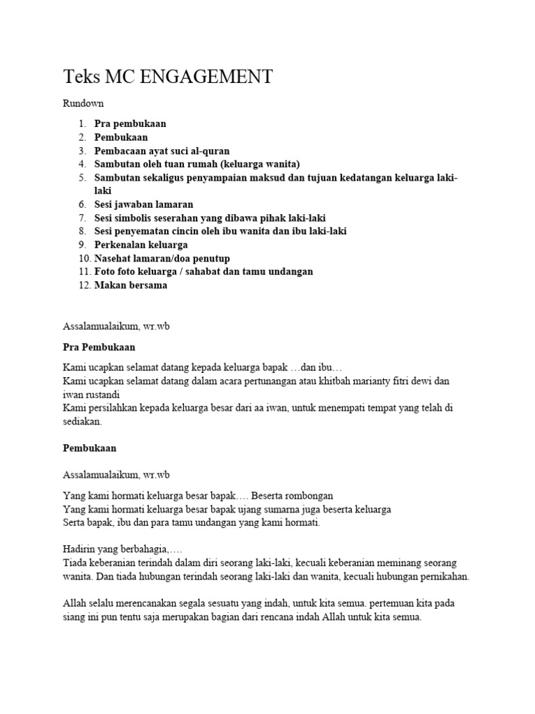 Teks MC Acara Engagement dan Rundown | PDF