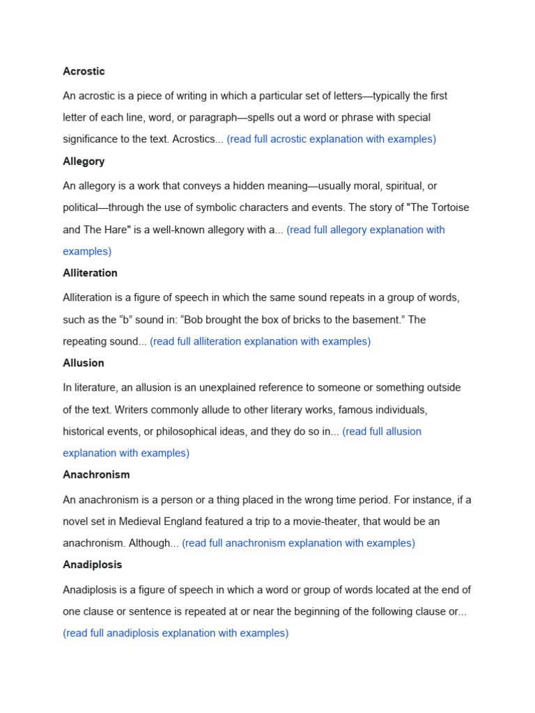 Comprehensive Literary Devices List | PDF | Poetry | Metre (Poetry)