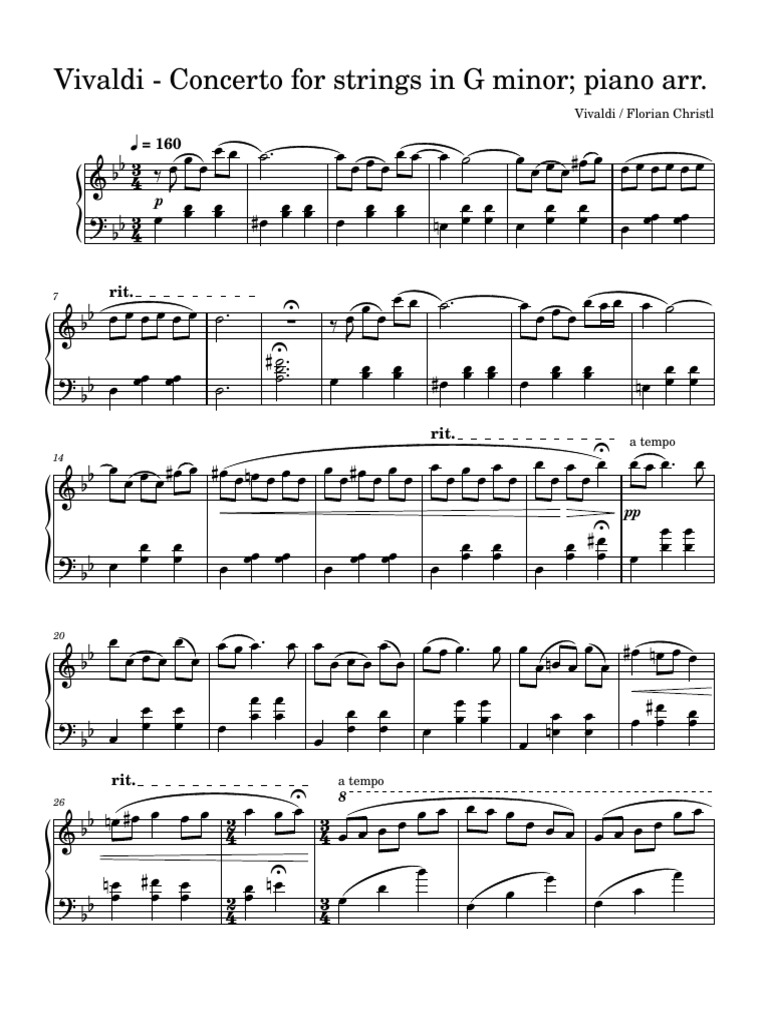 Concerto For Strings in G Minor RV 156 Antonio Vivaldi Arr. For Piano | PDF | Compositions ...