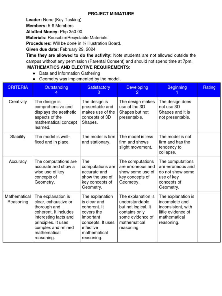 Criteria Miniature | PDF | Mathematics | Reason