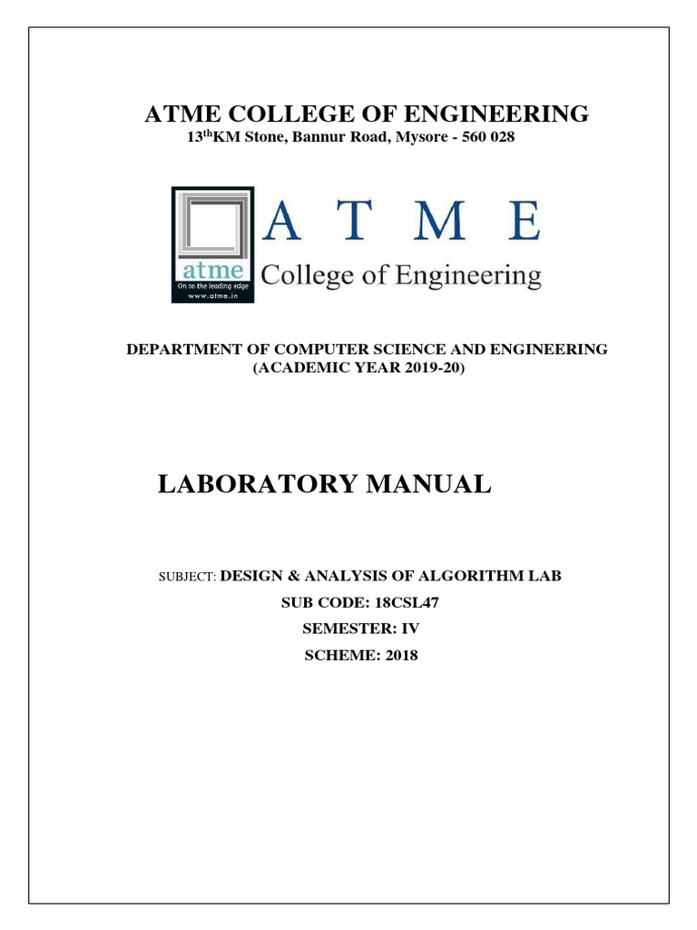 DAA Lab Manual | PDF | Engineering | Time Complexity