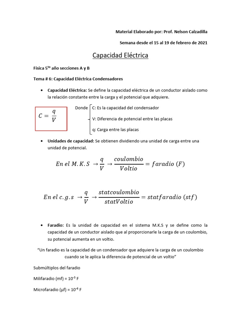 2da Actividad de Física 5to Año A y B | PDF | Condensador | Cantidades fisicas