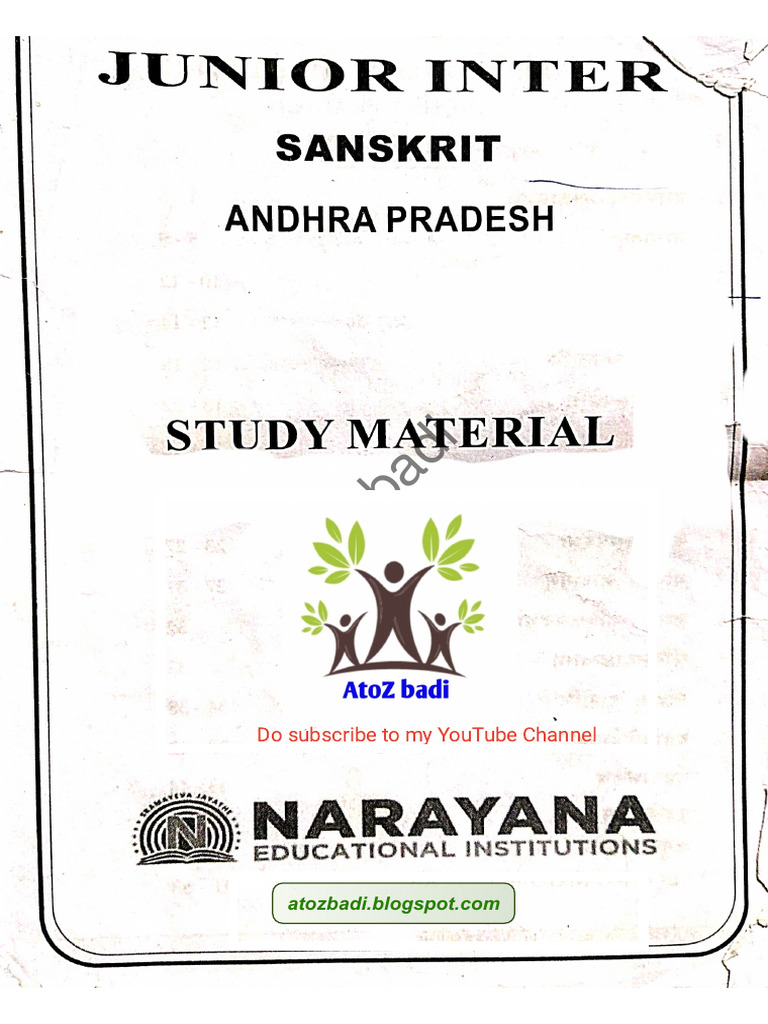 Jr. Inter Narayana Sanskrit Material (Imp Questions) - Atozbadi | PDF