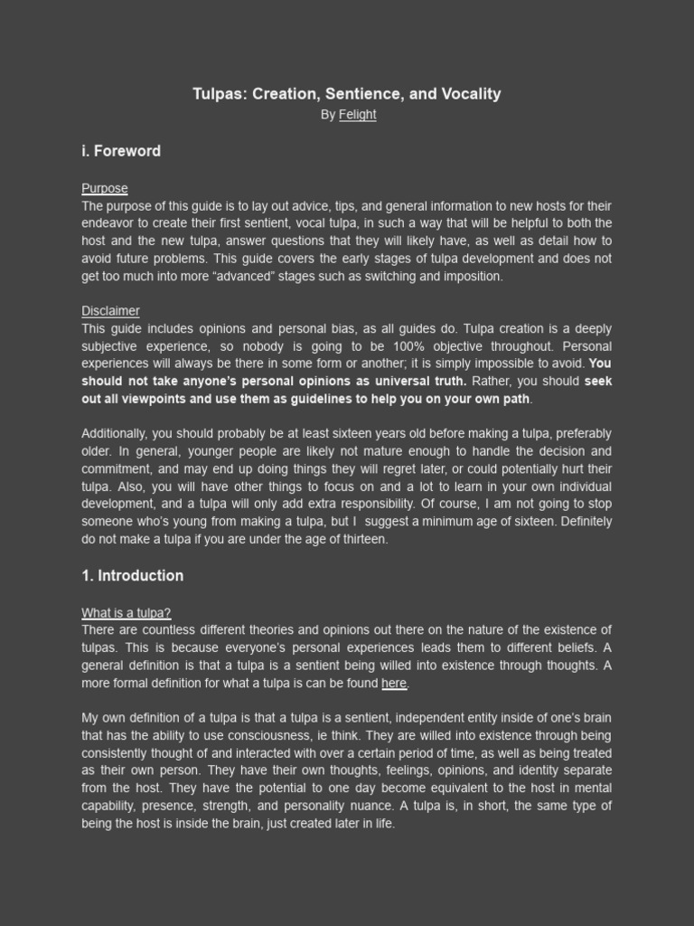 Tulpas - Creation, Sentience, and Vocality (Guide - Dark Version) | PDF