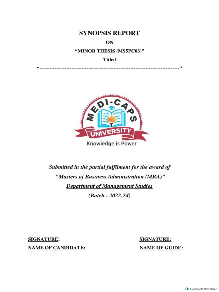 Updated Synopsis Report Format for Minor Thesis | PDF