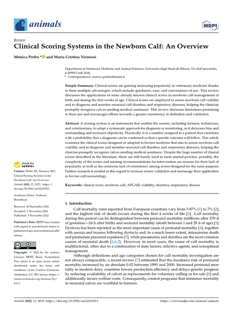 Clinical Scoring Systems in The Newborn Calf An Overview | PDF