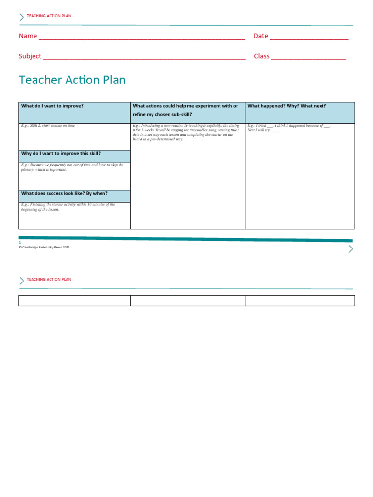 Teacher Action Plan for Skill Improvement | PDF