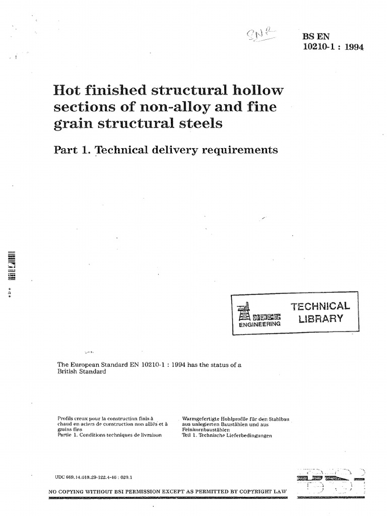 BS EN 10210 - 1 1994-Hot Finished Structural Hollow Sections of Non ...