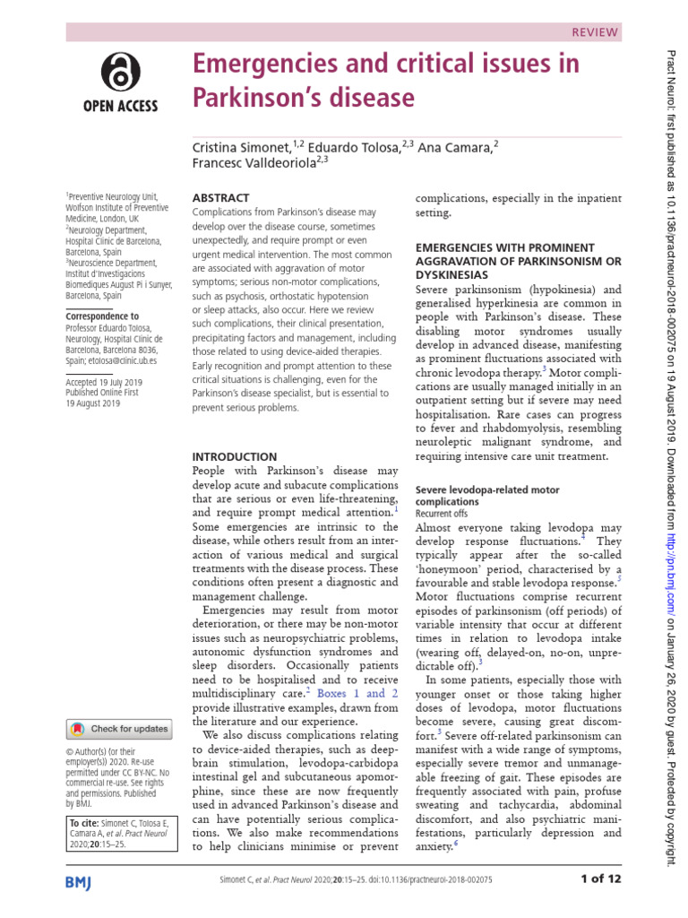 2020 Simonet Et Al - EmergenciesCriticalIssuesParkinsonsDisease ...