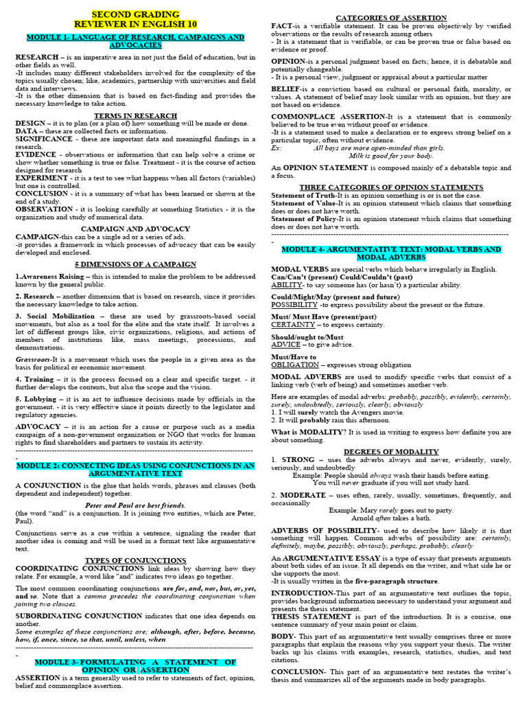 Q2 Reviewer Modules 1 To 8 | PDF