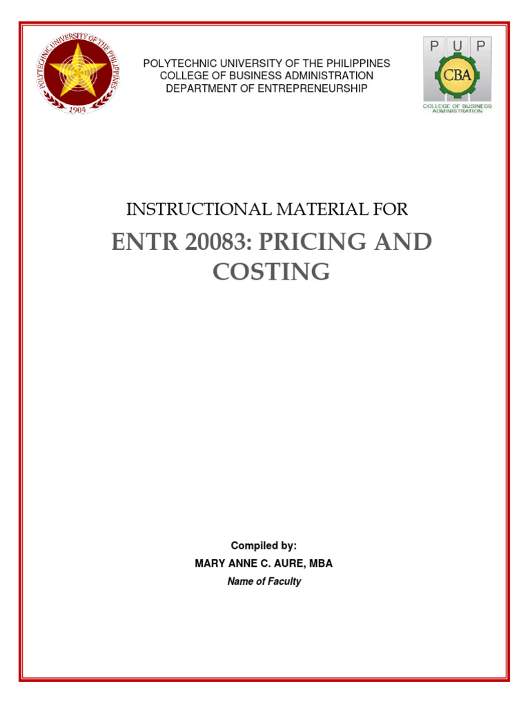ENTR 20083 Pricing and Costing | PDF