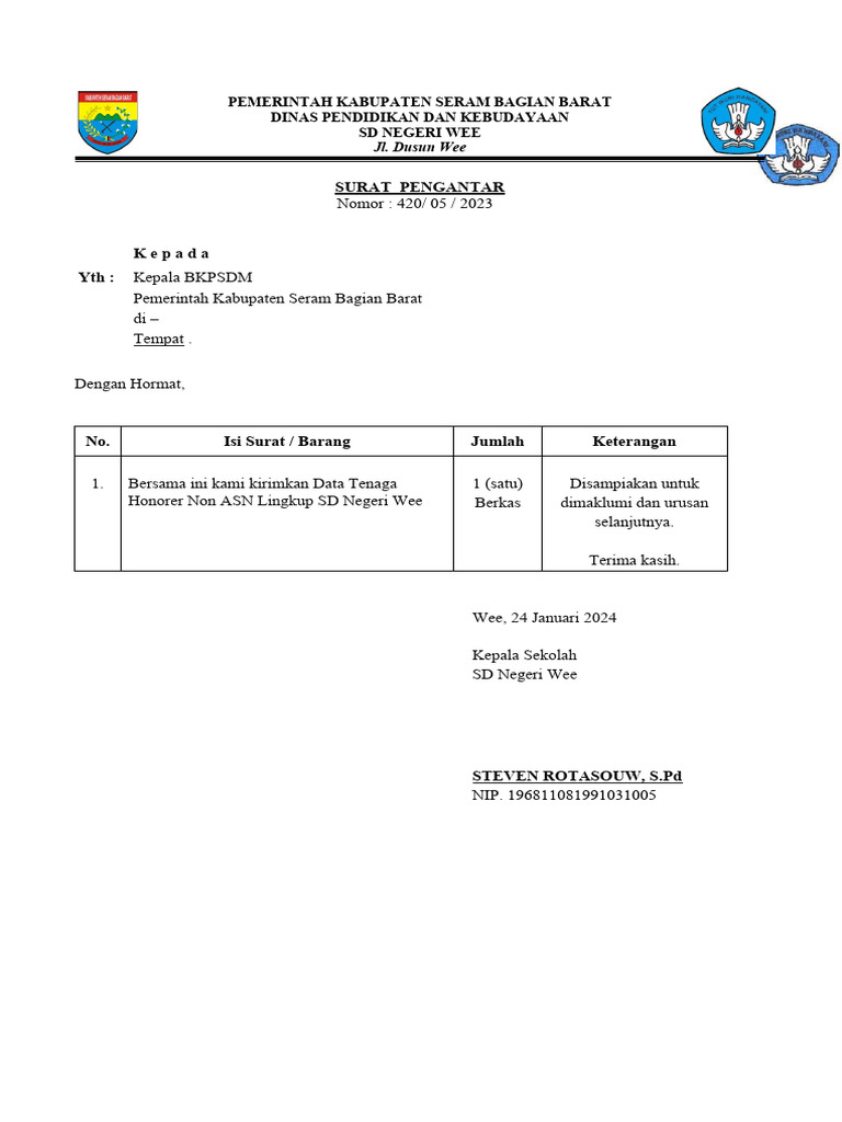 SURAT PENGANTAR Data Tenaga Honorer | PDF