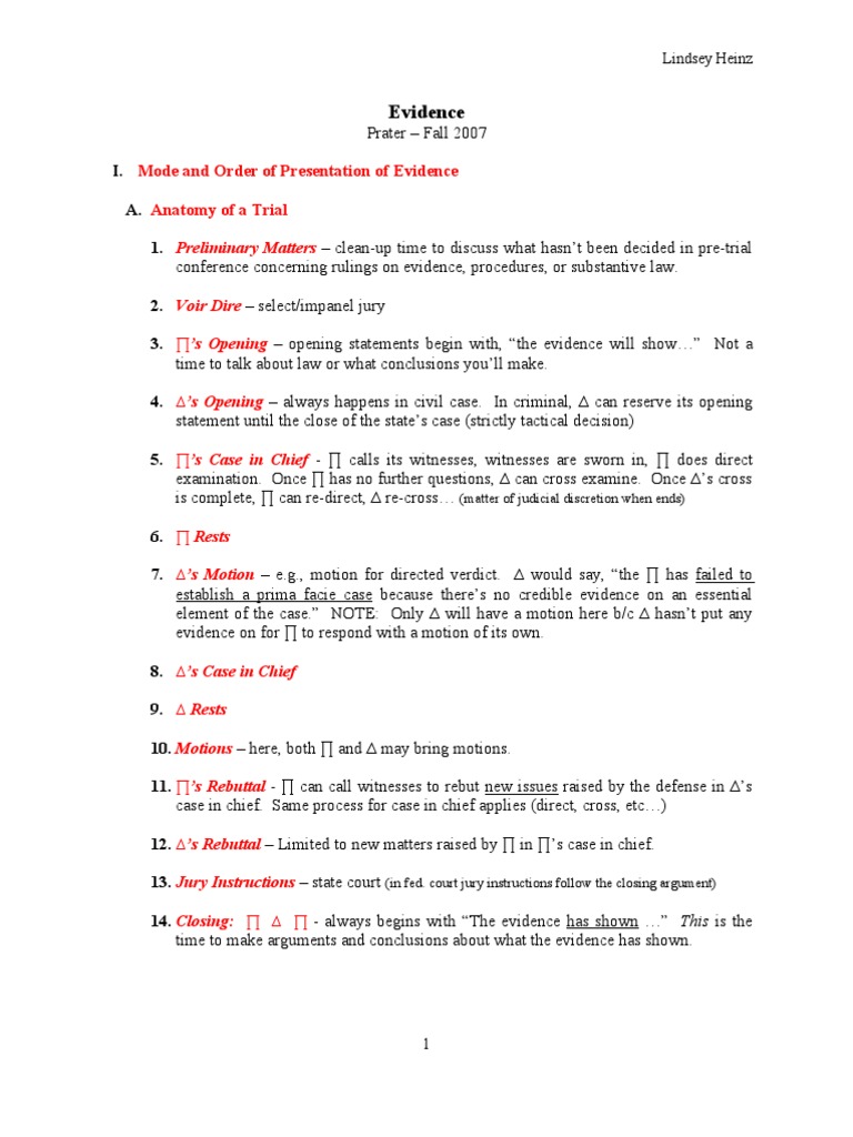 Evidence: Mode and Order of Presentation of Evidence Anatomy of A Trial ...