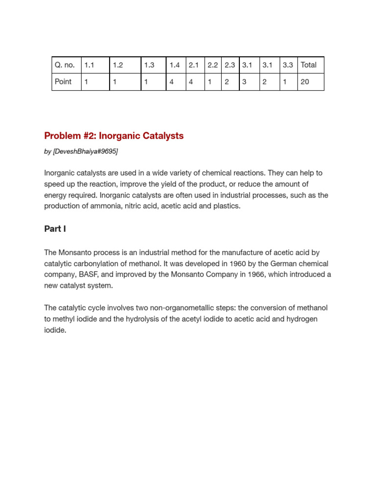 Inorganic Catalysts Bronze Problem 2 | PDF | Catalysis | Chemical Reactions