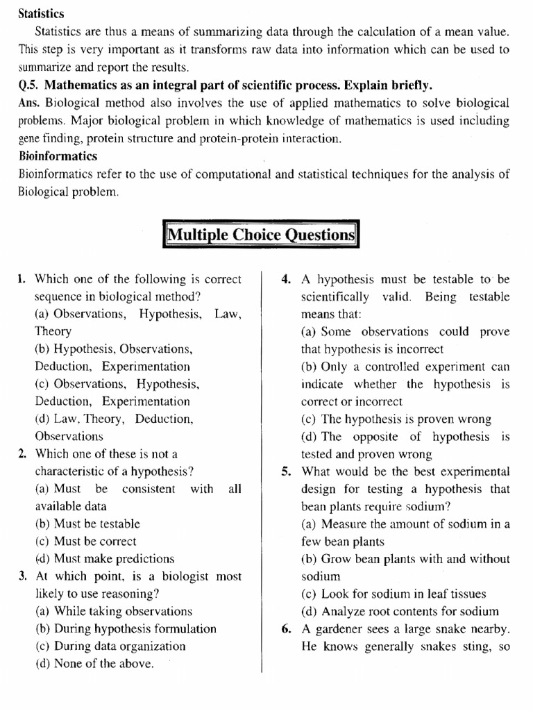 9th Class Chapter 2 BIOLOGY MCQs | PDF