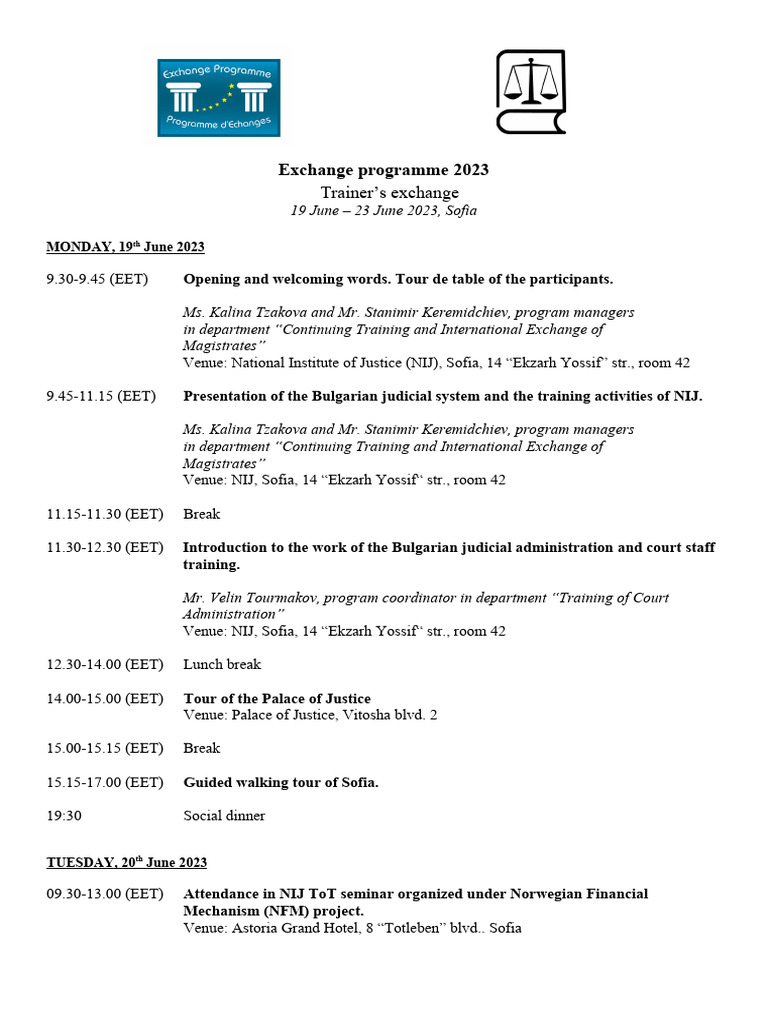 Agenda - Exchange - SOFIA June - 2023 - Eng | PDF