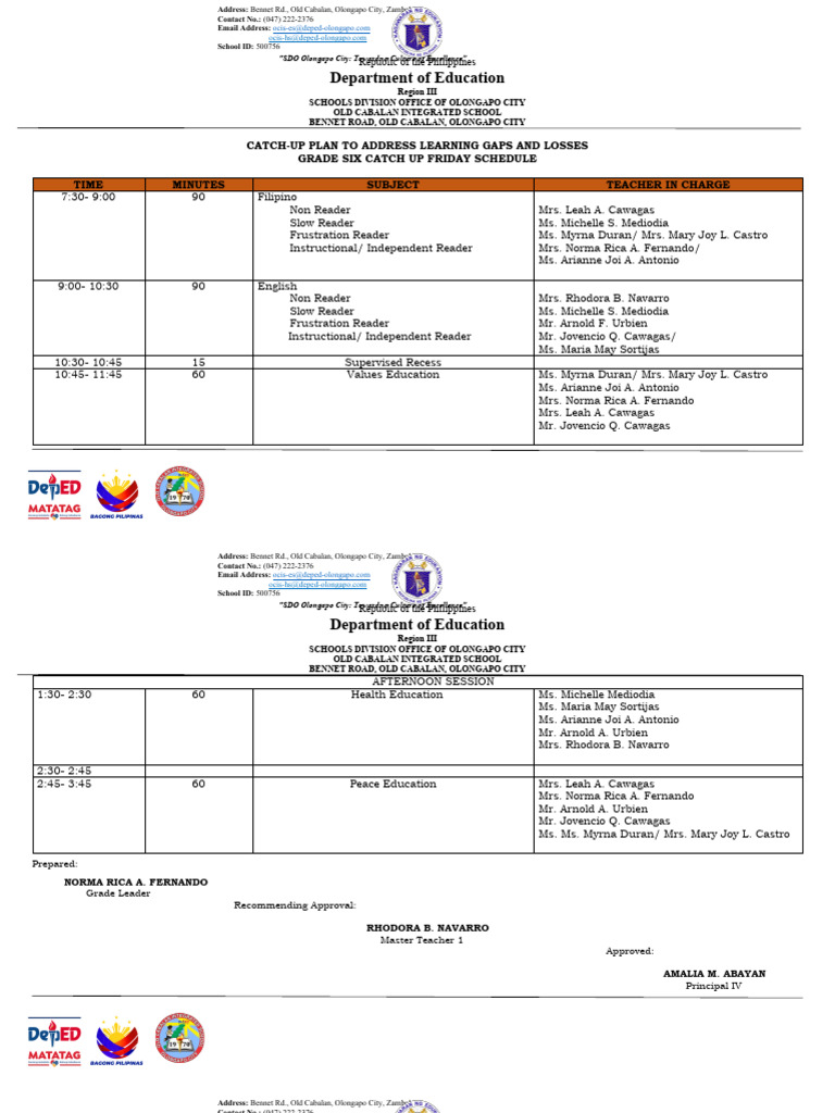Olongapo City Grade 6 Catch-Up Plan | PDF | Philippines