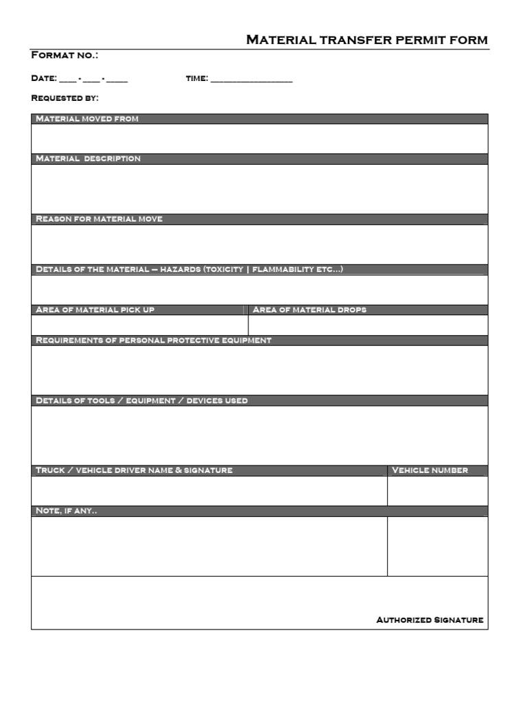 Material Transfer Permit Form | PDF