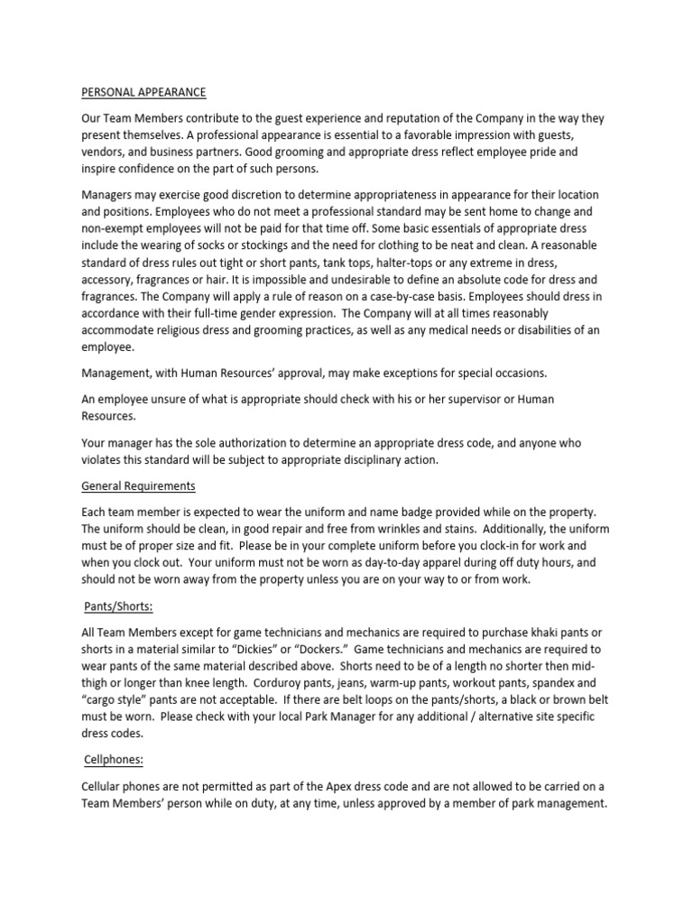 Dress and Grooming Policy | PDF | Clothing | Shoe