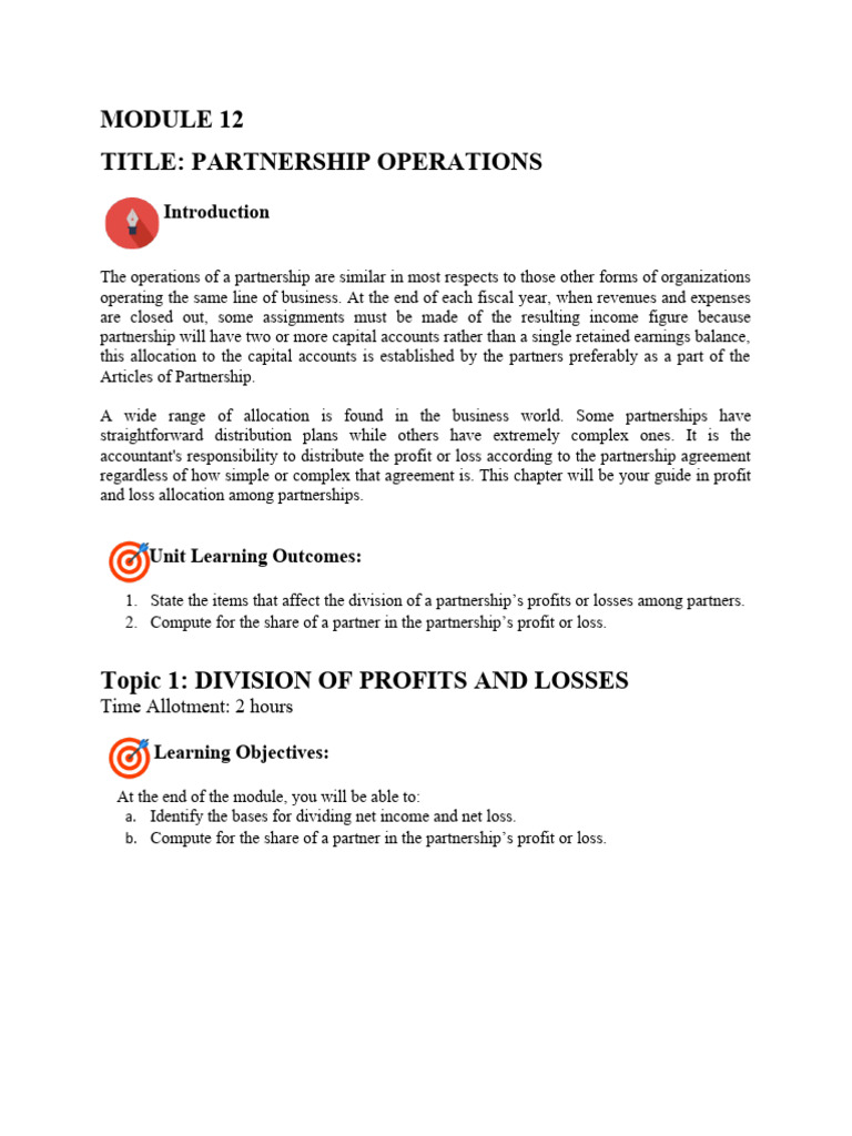 Module 12 - Partnership Operations | PDF | Partnership | Income Statement