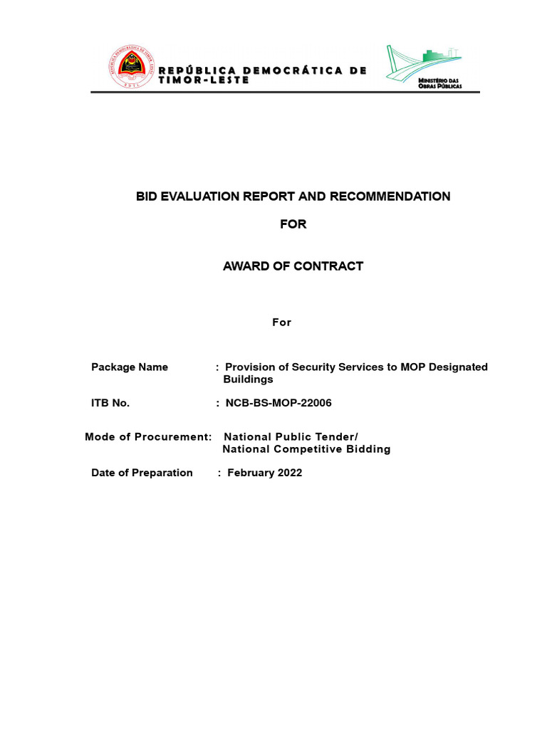 Security Services Bid Evaluation Report | PDF | Procurement | Business