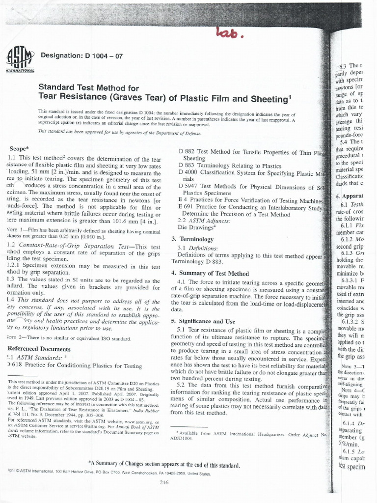 Norma Astm D 1004-07 | PDF