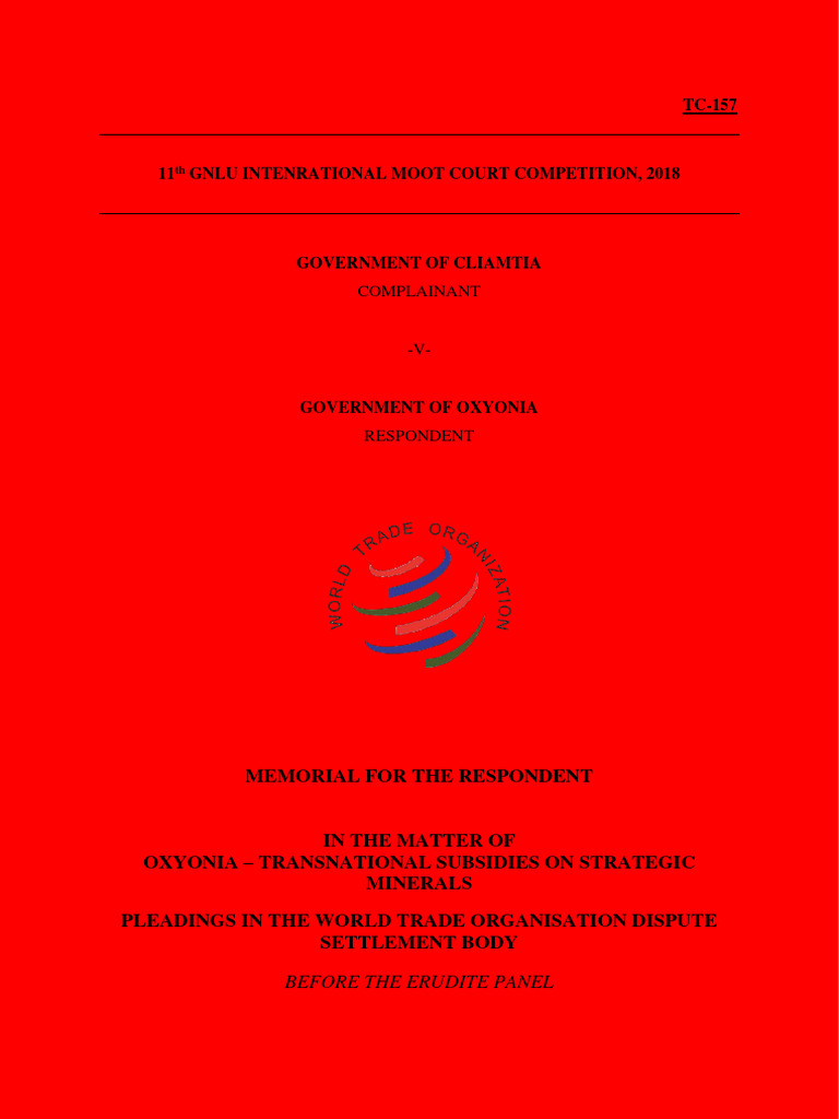 Winner - Respondent (GIMC 2019) | PDF | World Trade Organization ...