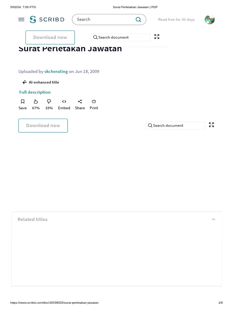 Surat Perletakan Jawatan _ PDF | PDF | Scribd | Social Information Processing